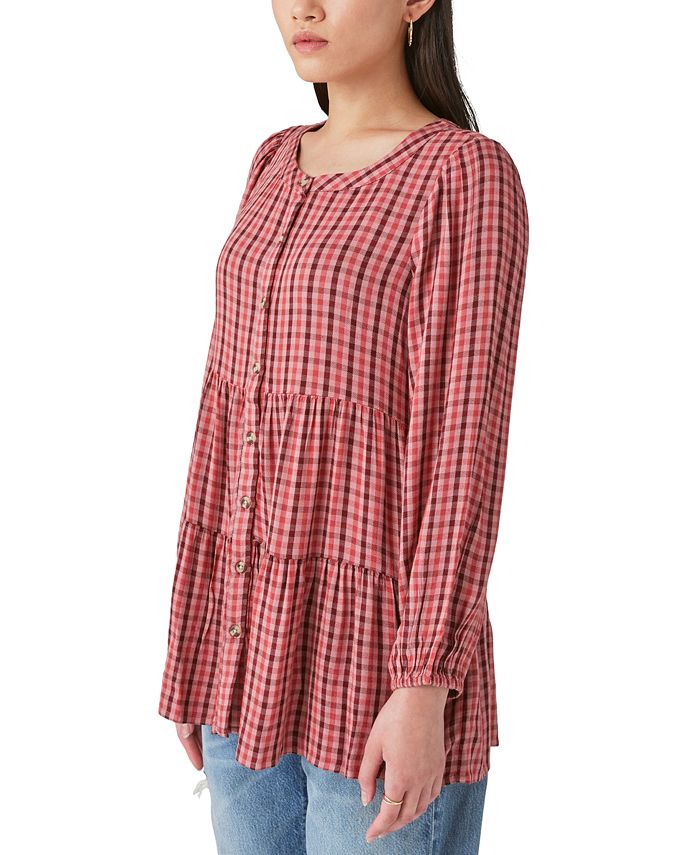 Lucky Brand Women's Plaid-Print Tiered Tunic Top - Macy's