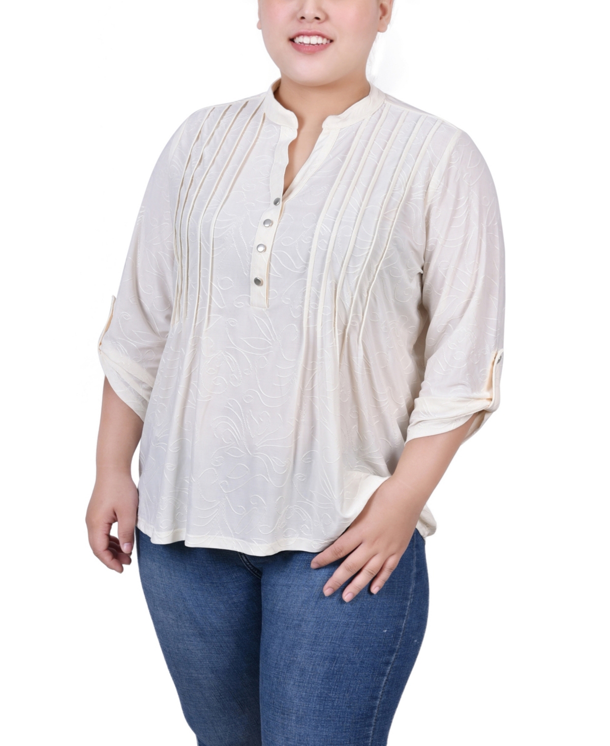 Click here for Ny Collection Plus Size 3/4 Roll Tab Pullover Top... prices