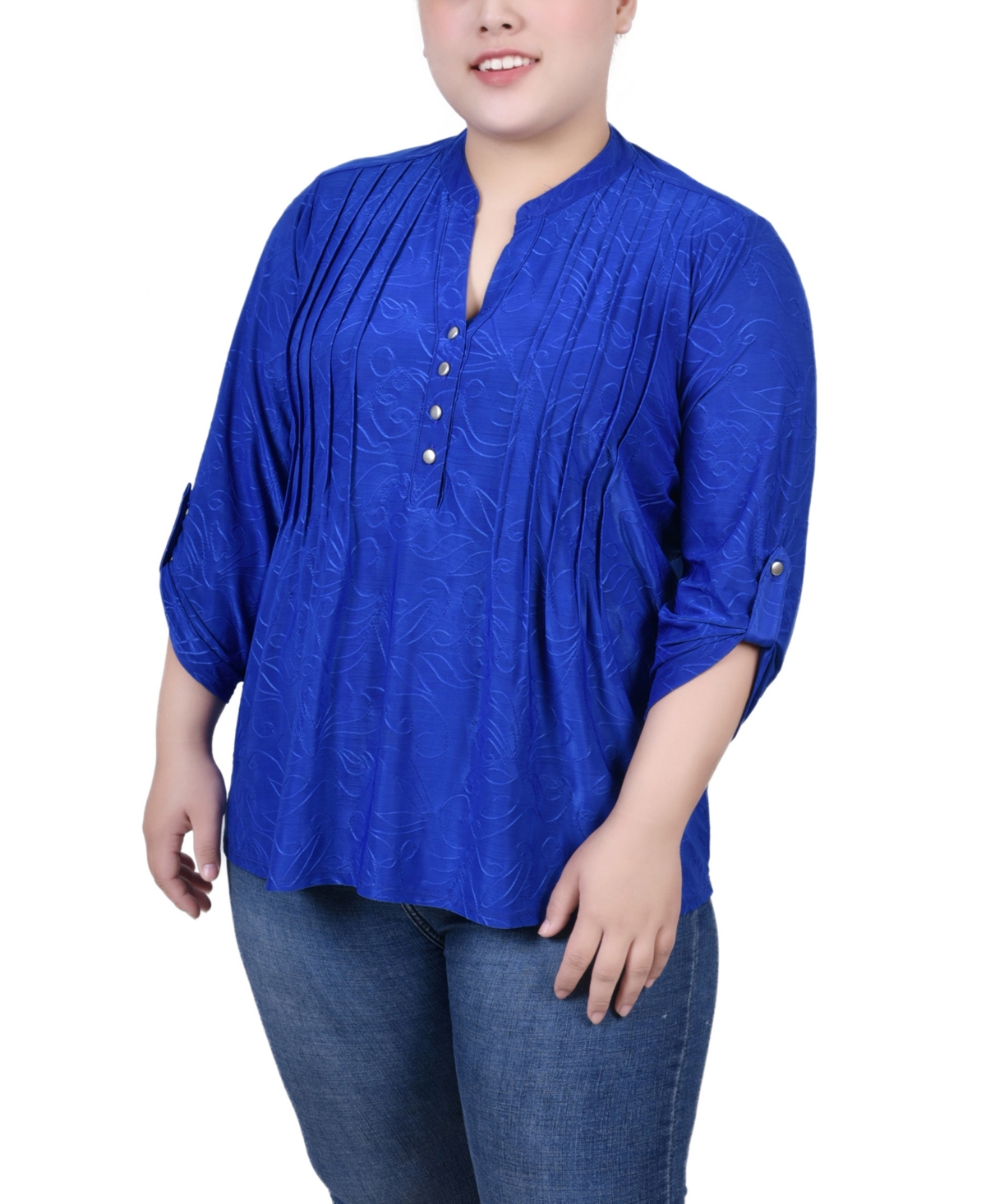 Click here for Ny Collection Plus Size 3/4 Roll Tab Pullover Top... prices