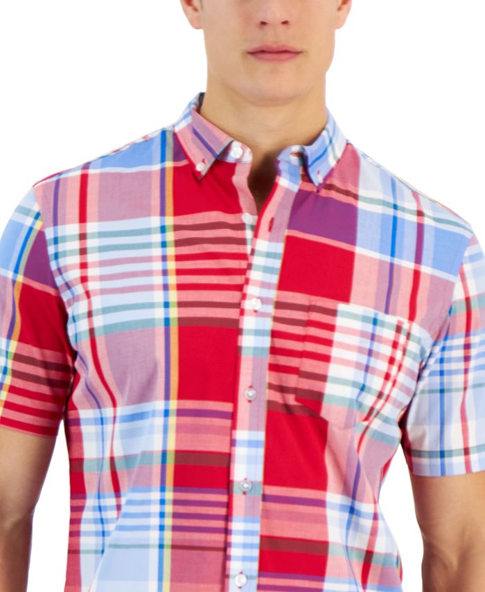 Club Room Crimson Classic Fit Plaid Button Down Poplin Shirt Created