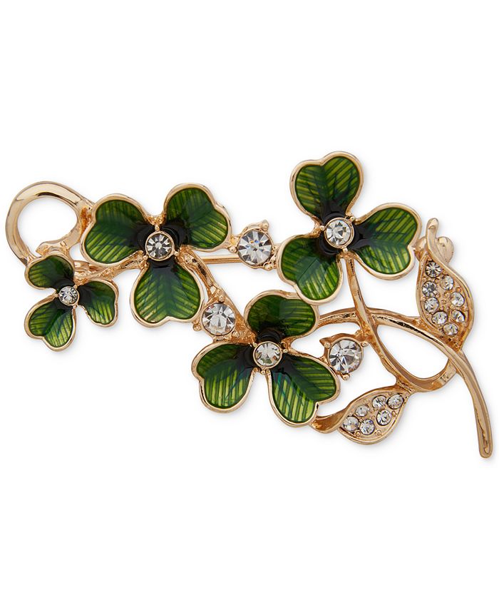 Anne Klein Gold-Tone Multi Crystal Flower Branch Pin - Macy's