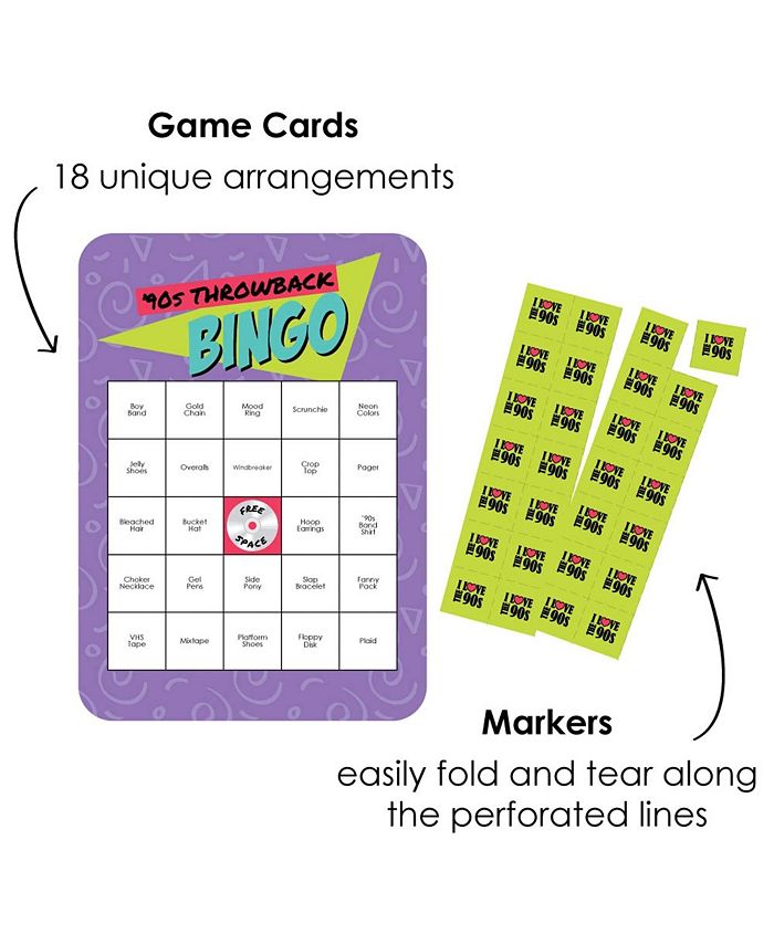 Big Dot of Happiness 90's Throwback - Bar Bingo Cards and Markers ...