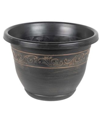 Garden Elements Outdoor Tulip Banded Plastic Planter Toffee 13 Inches ...