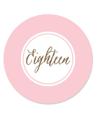 Chic 18th Birthday - Pink and Gold - Birthday Party Circle Sticker ...