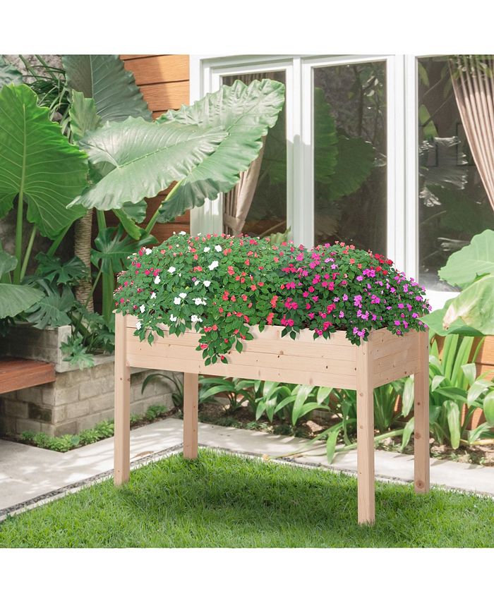 Outsunny Elevated Plant Workstation & Bed w/ Country Style & Inner ...