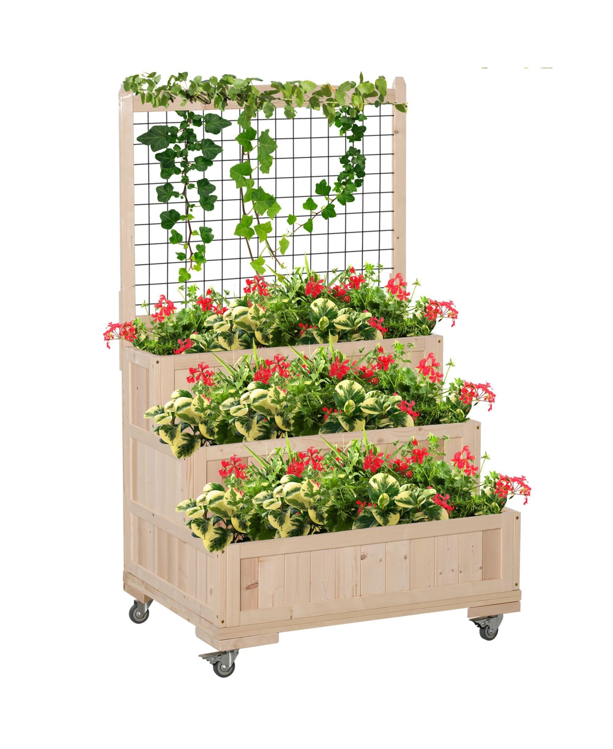 Click here for 3-Tiers Wooden Raised Garden Bed Trellis  Back Sto... prices
