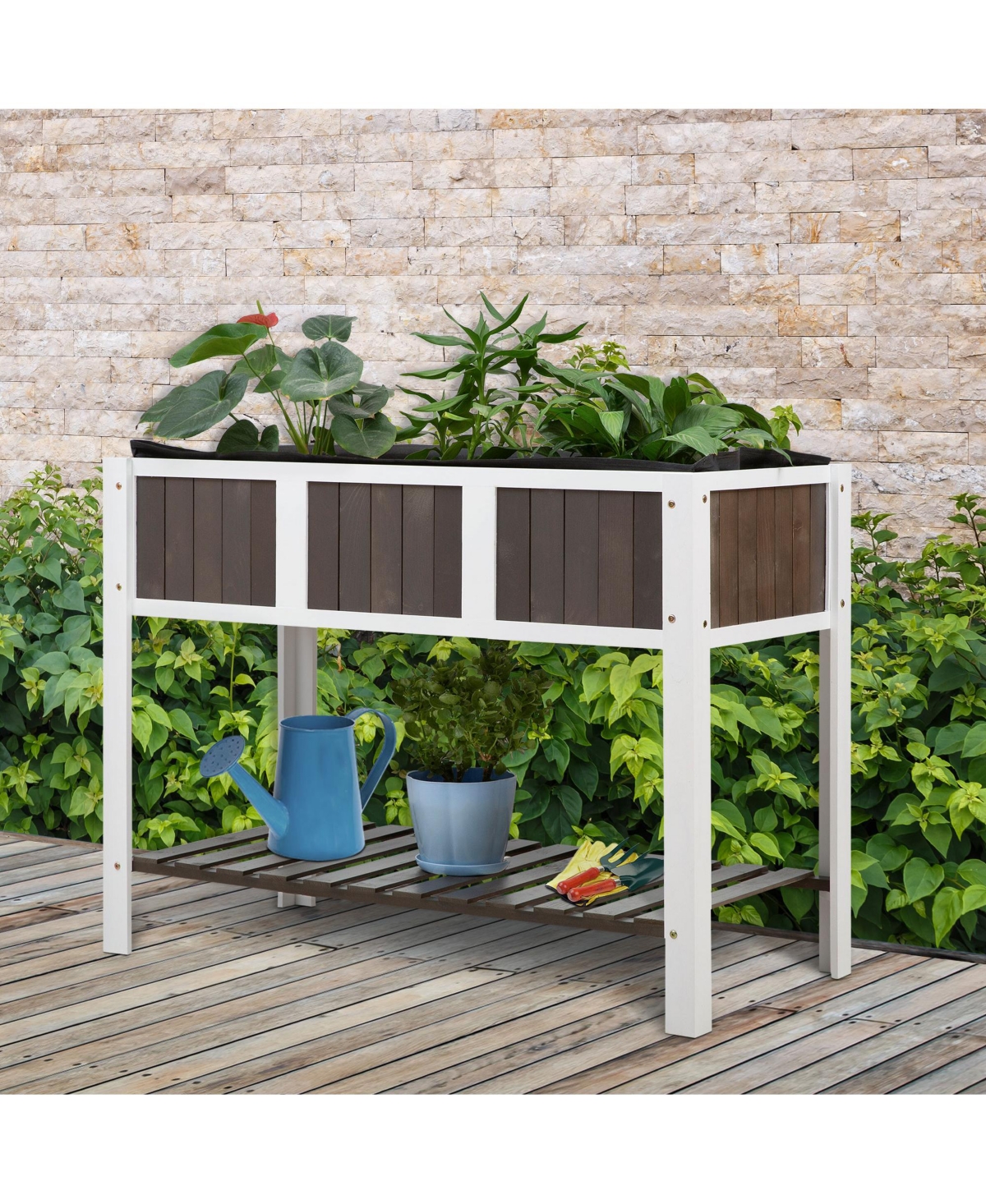 Outsunny Outdoor Elevated Planter Box Wood Raised Garden Bed with ...