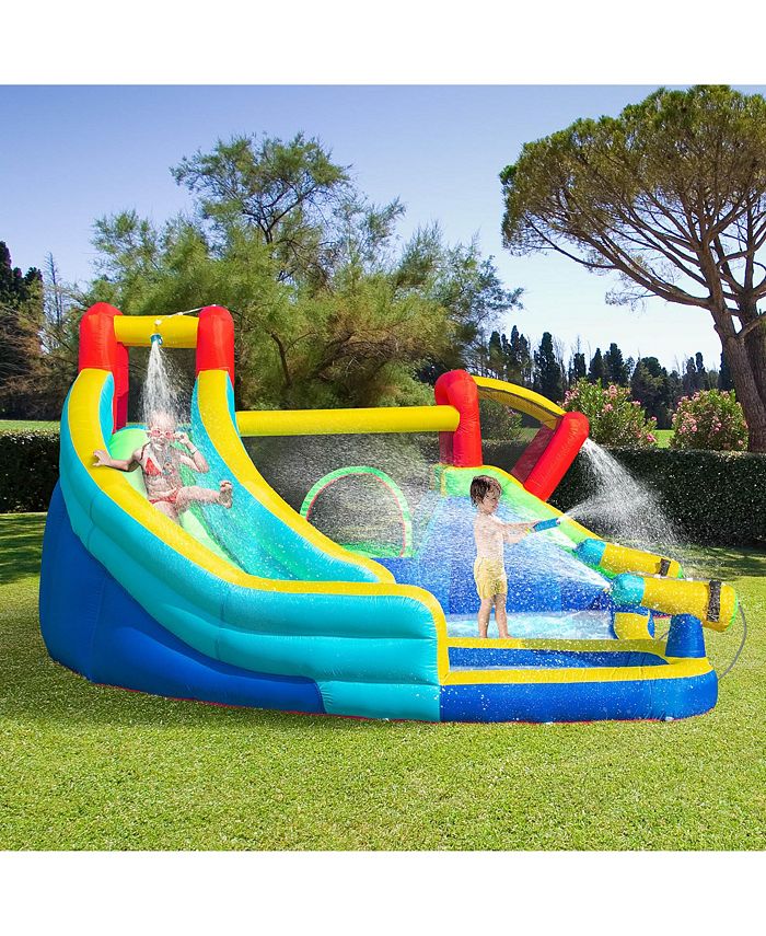 Outsunny Kids Inflatable Bounce House Trampoline Slide Water Pool ...
