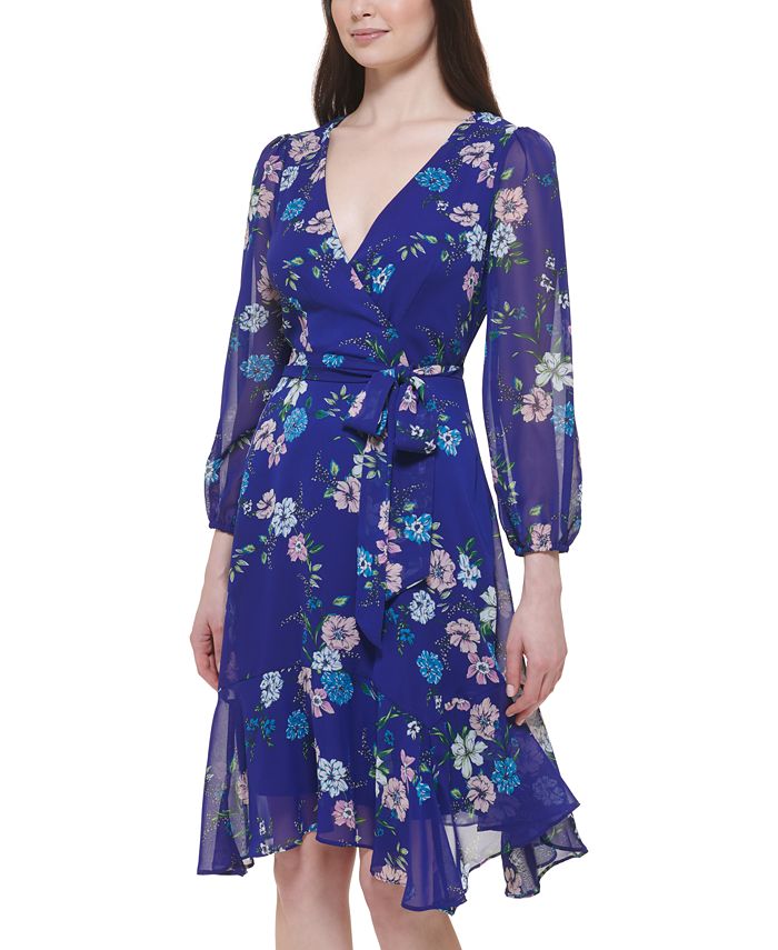 Jessica Howard Petite V-Neck Handkerchief-Hem Dress - Macy's