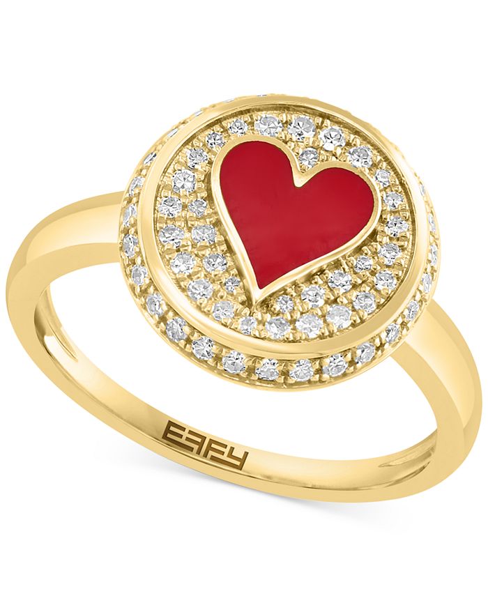 EFFY Collection EFFY® Diamond & Enamel Heart Ring (1/4 ct. t.w.) in 14k ...