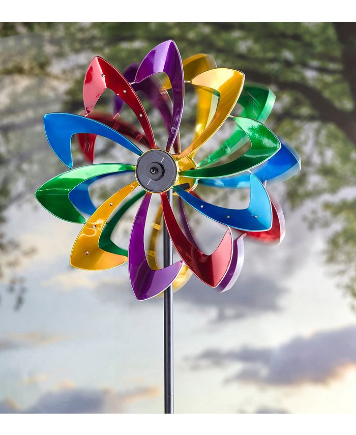 Evergreen 75" LED Solar Flower Wind Spinner - Macy's