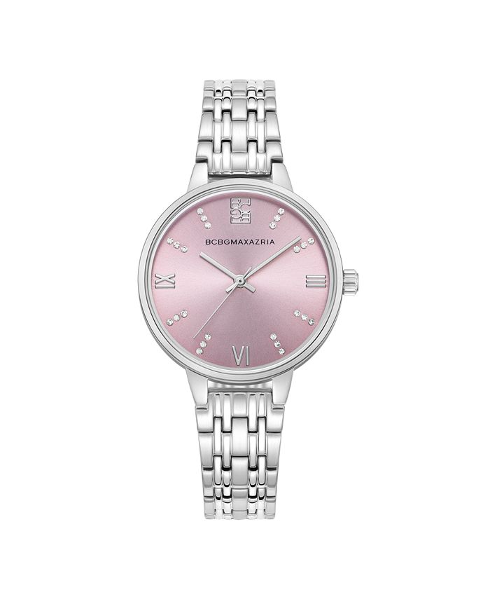 BCBGMAXAZRIA Women's Classic Silver-Tone Stainless Steel Bracelet Watch ...