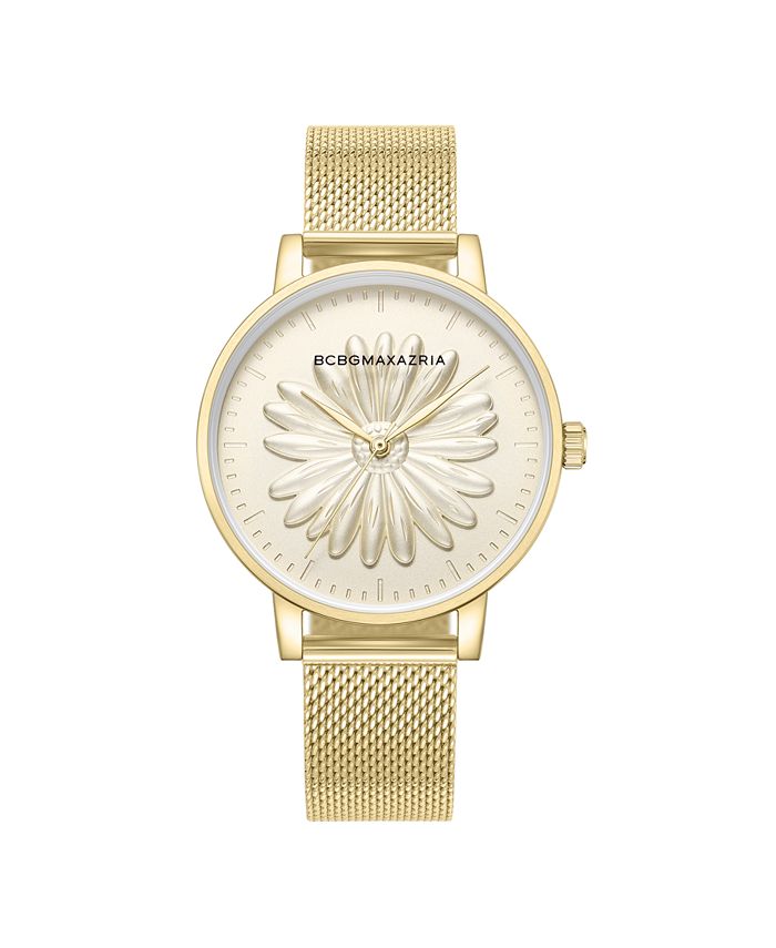 BCBGMAXAZRIA Women's Classic Gold-Tone Stainless Steel Mesh Floral ...
