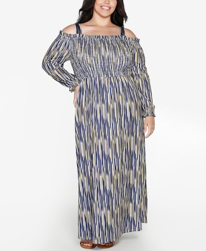 Belldini Black Label Plus Size Printed Cold-Shoulder Maxi Dress - Macy's