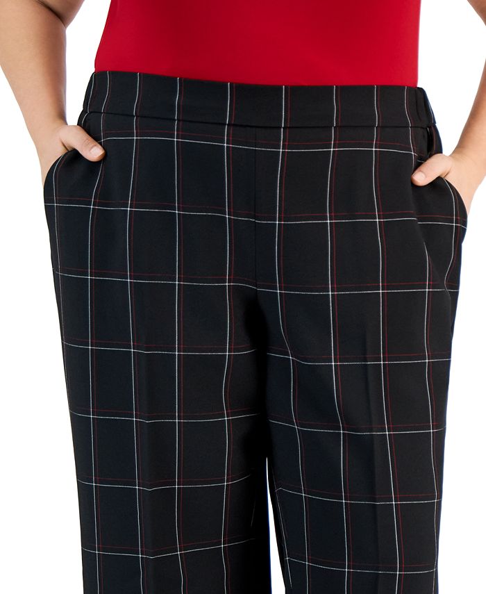 Kasper Plus Size Mid-Rise Pull-On Plaid Pants & Reviews - Pants ...