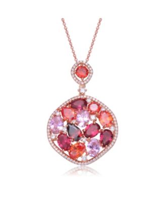 Sterling Silver Cubic Ziconia Red Rose Gold Pendant - Macy's