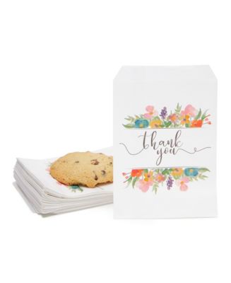 100 Pack Floral Thank You Paper Treat Bags for Cookies, Candy, Wedding ...