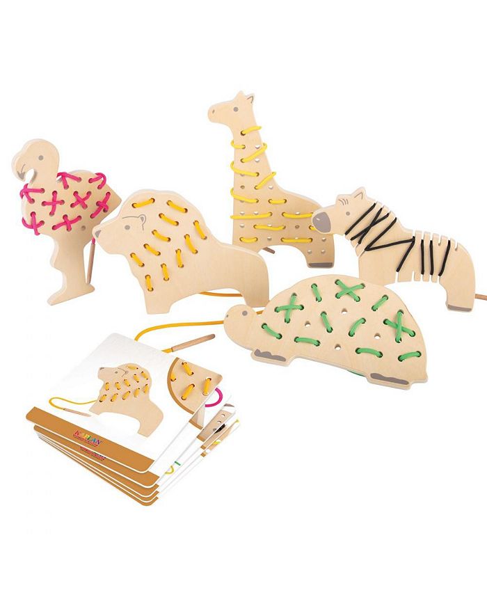 Kaplan Early Learning Safari Wooden Lacing Animals - Set of 5 - Macy's