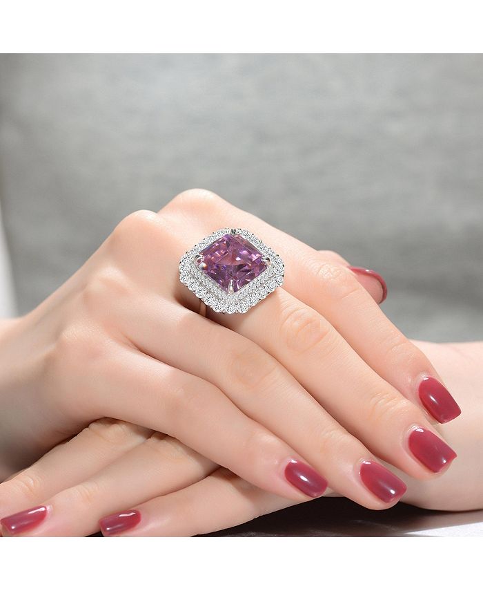 Genevive Sterling Silver White Gold Plated Pink Ascher Cubic Zirconia ...