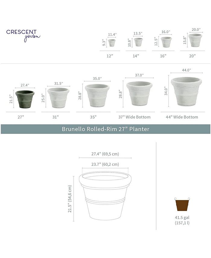 Crescent Garden Brunello Classic Rolled-Rim Plant Pot, Black, 27in - Macy's