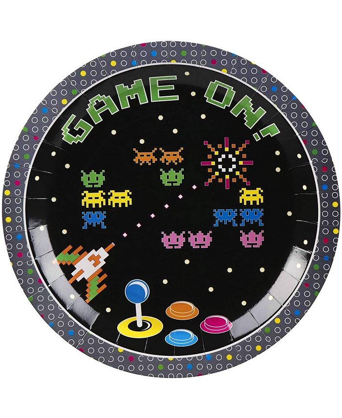 Blue Panda Black Video Game Paper Plates for Birthday Party (9 In, 80 ...