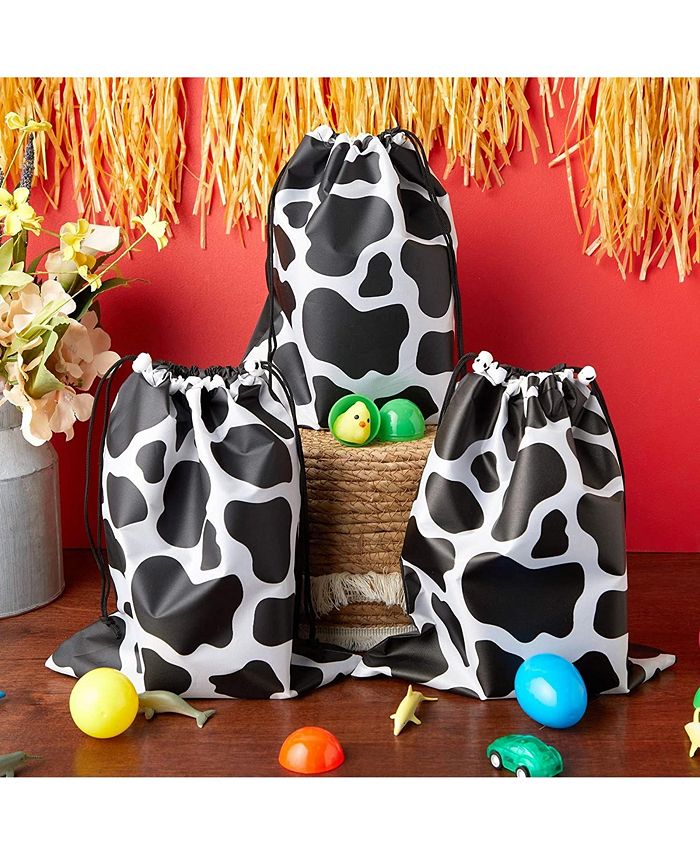 Blue Panda Cow Print Drawstring Party Favor Bags for Farm Birthday (10 ...