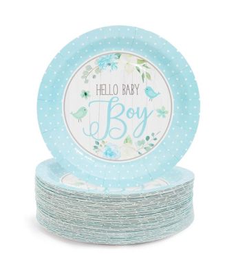Blue Panda Blue Party Paper Plate for Baby Shower, Hello Baby Boy (9 In ...