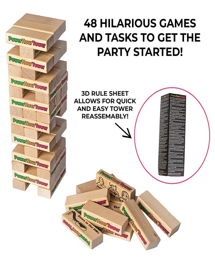Power Hour Tower Adult Party Game 48 Hilarious Wooden Blocks - Macy's