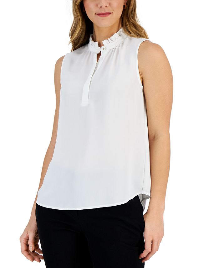 Kasper Women's Ruffle-Neck Button-Front Sleeveless Top - Macy's