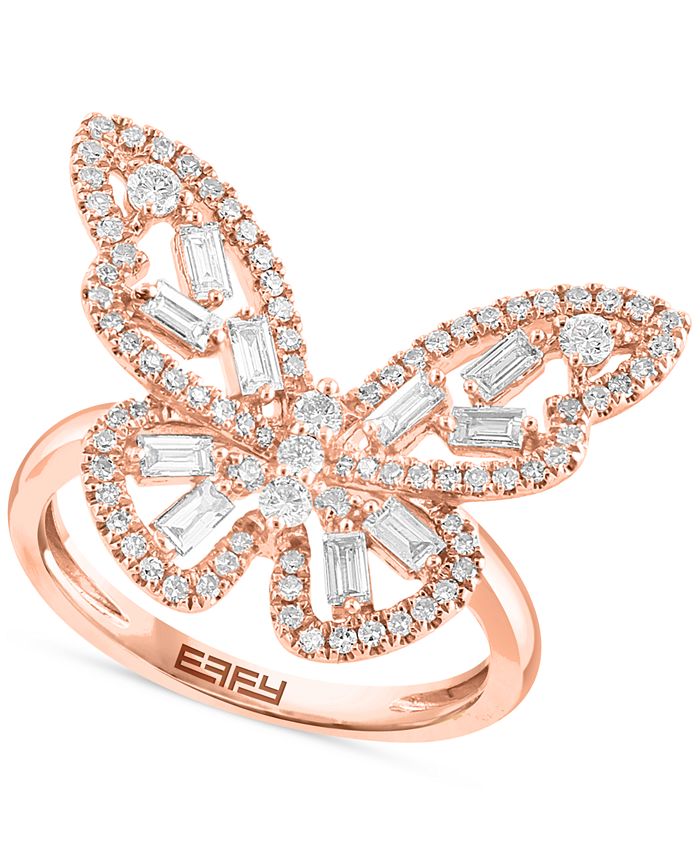 EFFY Collection EFFY® Diamond Round & Baguette Openwork Butterfly Ring ...