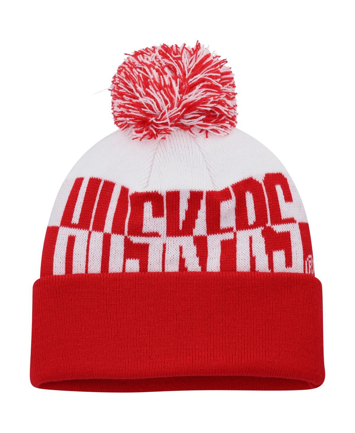Mens adidas Scarlet and White Nebraska Huskers Colorblock Cuffed Knit Hat with Pom - Scarlet  White