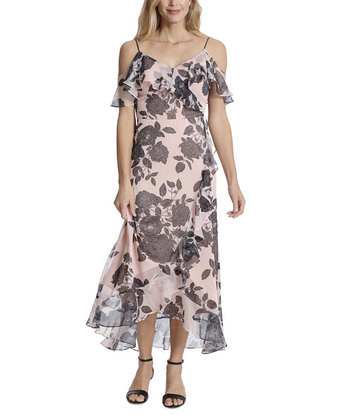 London Times Women's Floral Cold-Shoulder Ruffle Dress - Macy's