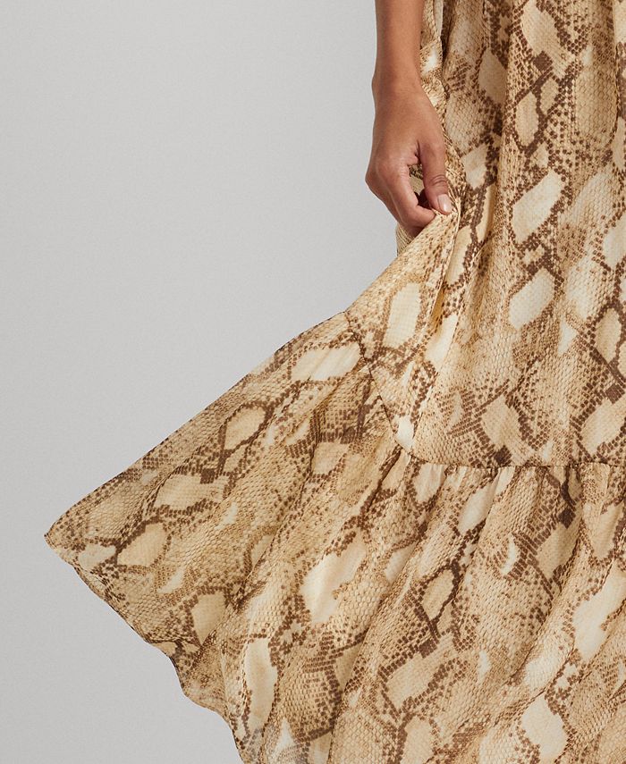 Lauren Ralph Lauren Women's Snakeskin-Print Georgette Tie-Neck Dress ...