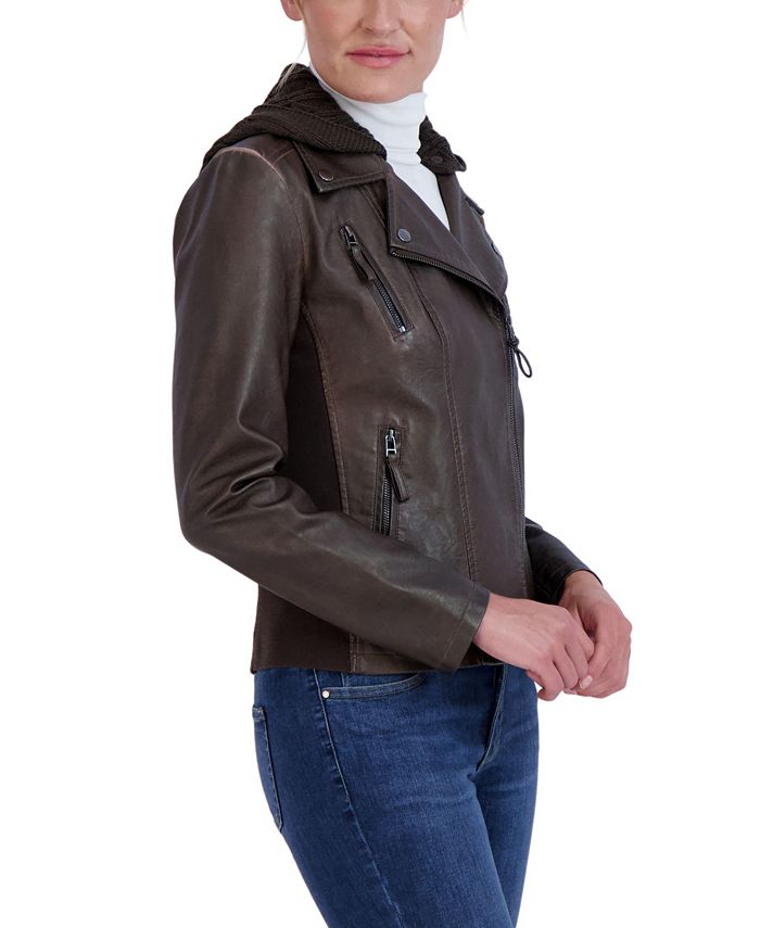 Sebby Collection Women's Hooded Faux Leather Moto Jacket - Macy's