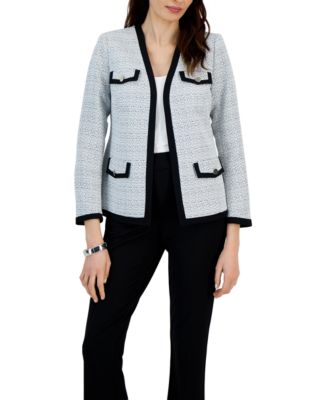 Tweed Open Front Contrast Trim Blazer