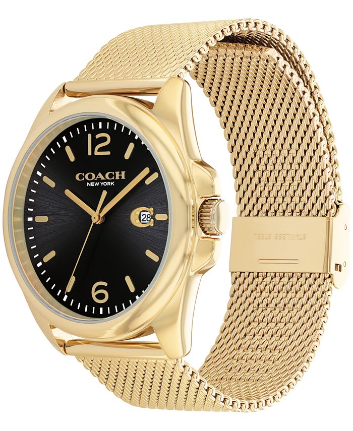COACH Men's Greyson Quartz Gold-Tone Stainless Steel Mesh Bracelet ...
