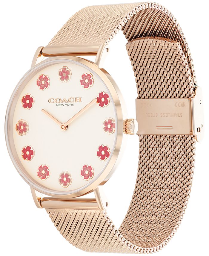COACH Women's Perry Quartz Rose Gold-Tone Stainless Steel Mesh Bracelet ...