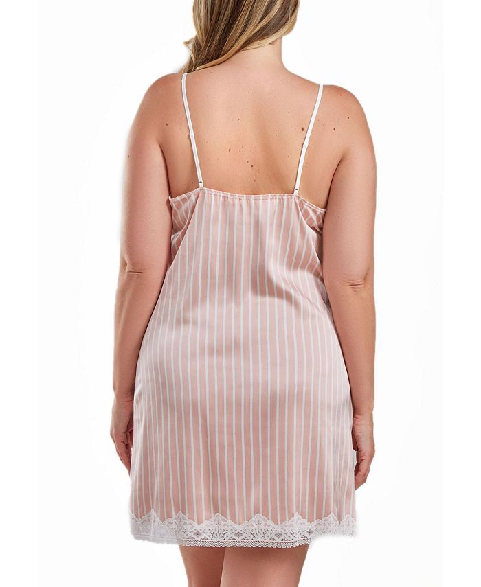iCollection Brillow Plus Size Satin Striped Chemise with Lace Trim - Macy's