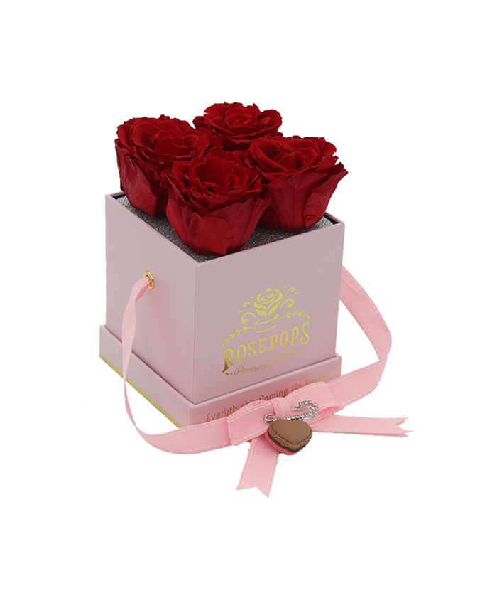Rosepops Valentine's Day Pop Up Square Box with 4 Red Real Preserved ...