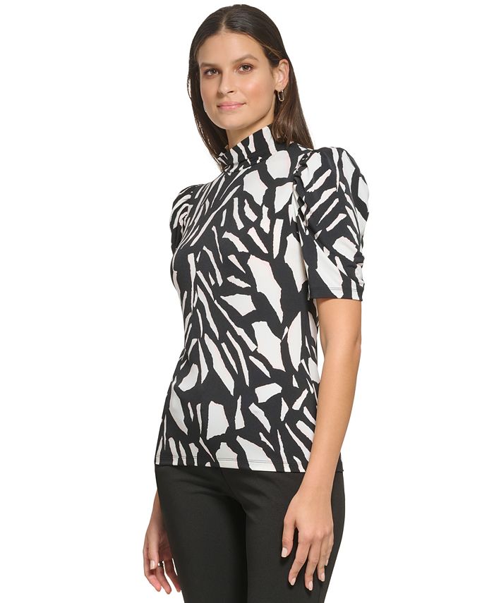 DKNY Women's Printed Puffed Shoulder Elbow Sleeve Top - Macy's