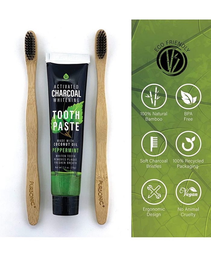 PURSONIC Natural Bamboo Toothbrushes & Charcoal Whitening Toothpaste ...