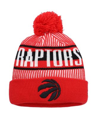 Big Boys New Era Red Toronto Raptors Stripe Cuffed Knit Hat with Pom ...