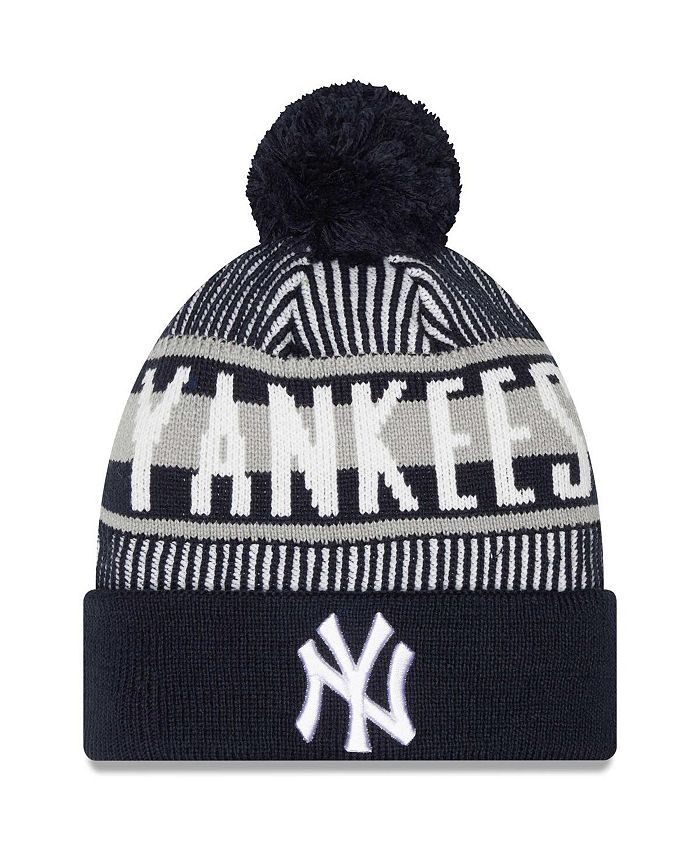 New Era Men's Navy New York Yankees Striped Cuffed Knit Hat with Pom ...