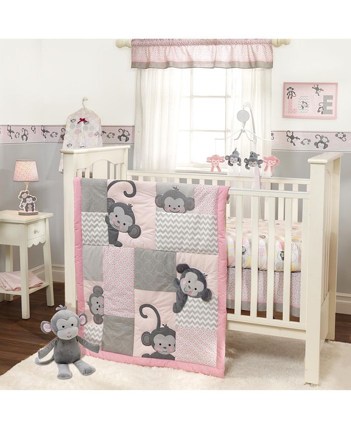 Bedtime Originals Pinkie Gray/Pink Plush Monkey Stuffed Animal ...