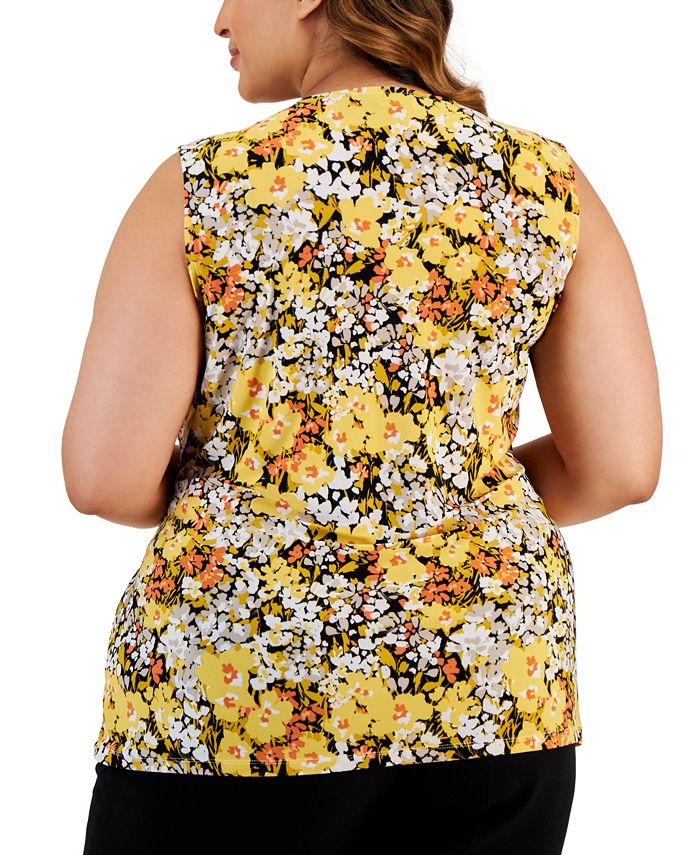 Kasper Plus Size Floral Print Faux-Wrap Sleeveless Top & Reviews - Tops ...