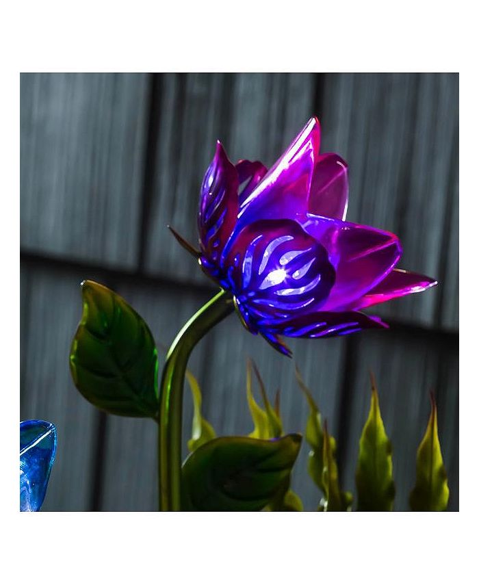 Evergreen Flag Beautiful Pink and Purple Solar Glass Flower Plant Picks ...