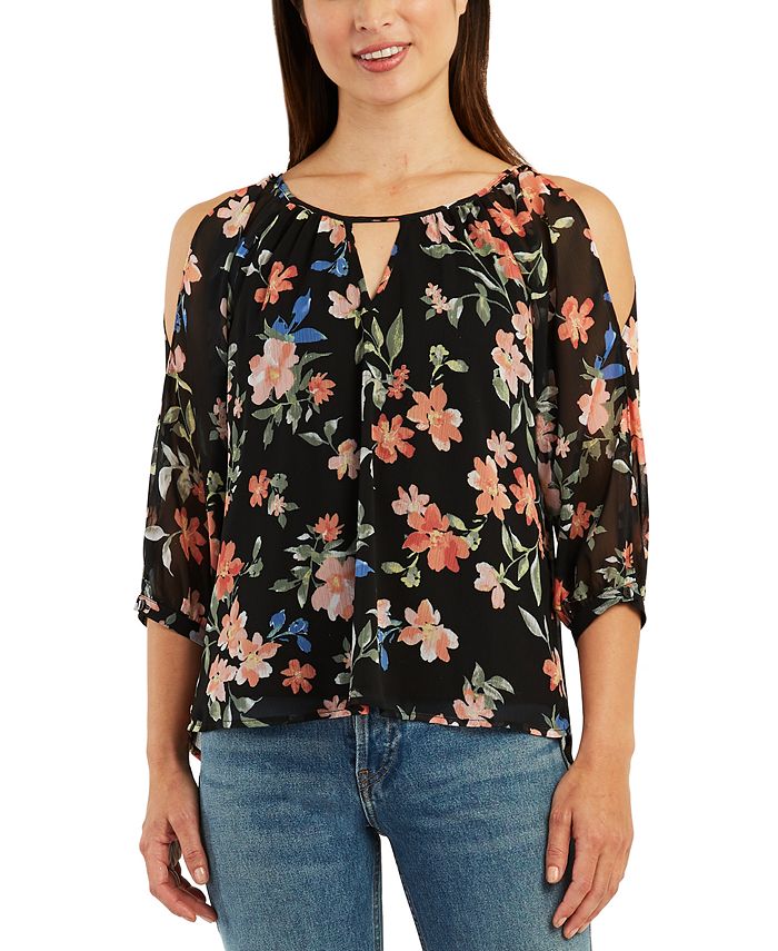 BCX Juniors' Keyhole Neck Cold Shoulder Top - Macy's