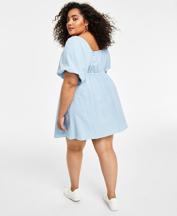 And Now This Trendy Plus Size Seersucker Puff-Sleeve Dress - Macy's