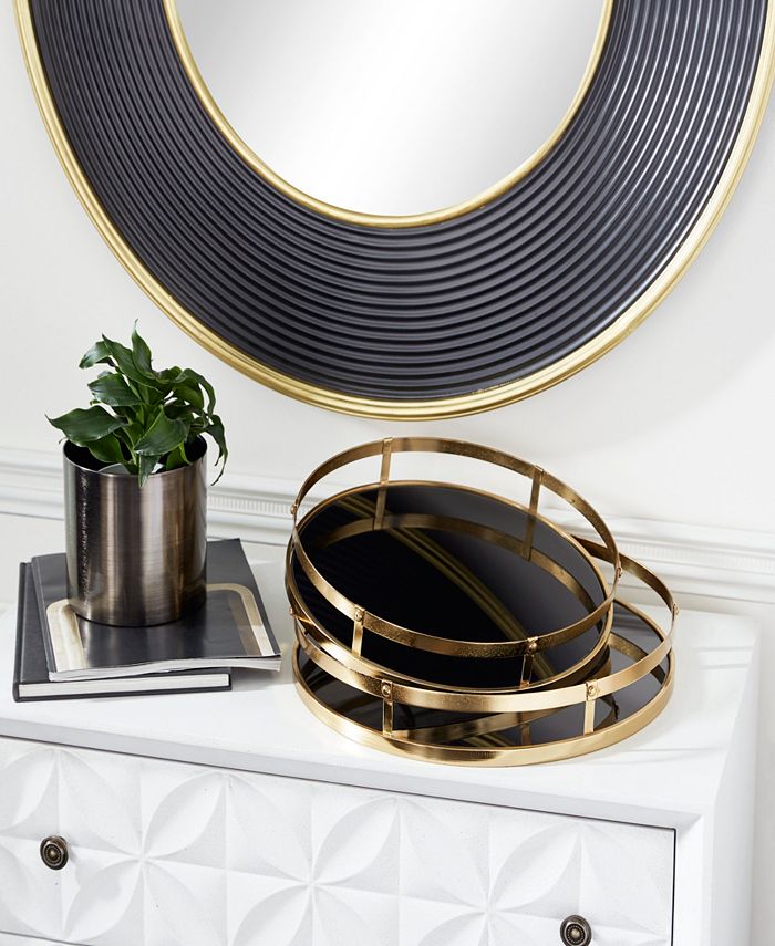 CosmoLiving by Cosmopolitan Metal Tray with Black Glass, Set of 2, 14 ...