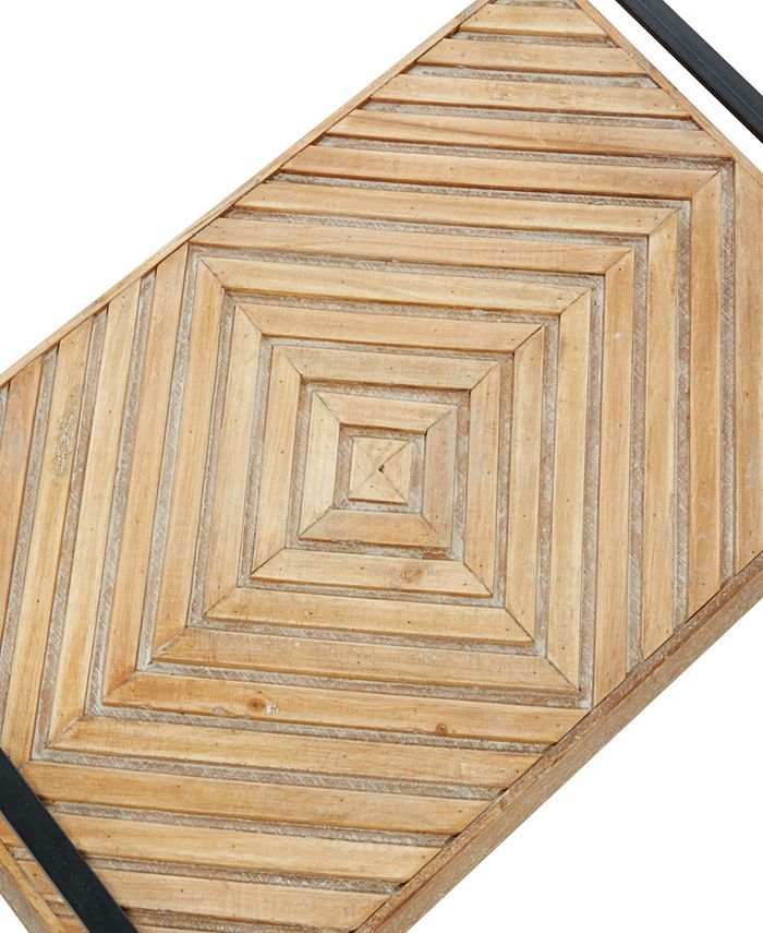 Rosemary Lane Wood Diamond Pattern Tray with Black Handles, Set of 2 ...